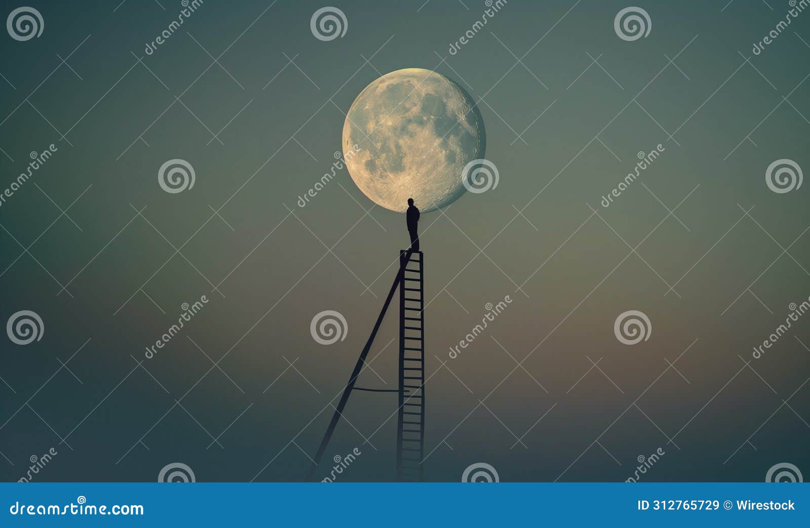Person on a Ladder Gazing at the Moon, AI-generated. Stock Image ...
