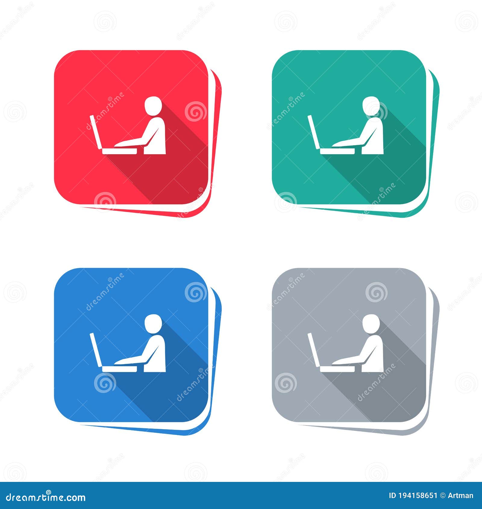 Person and Laptop Icon on Square Button Stock Vector - Illustration of ...