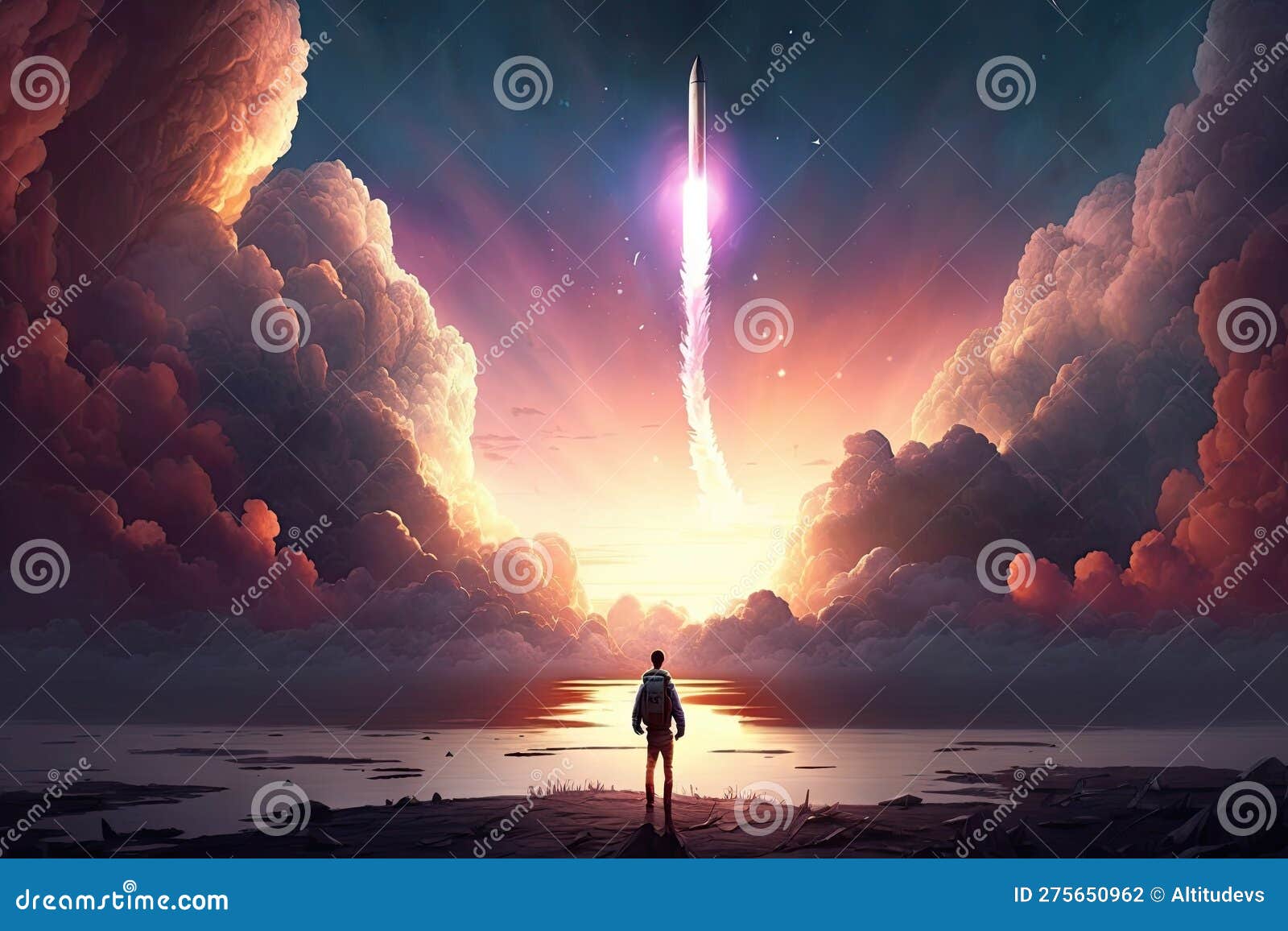 Person, Launching Rocket into the Sky, with Stunning Backdrop of Sunset ...