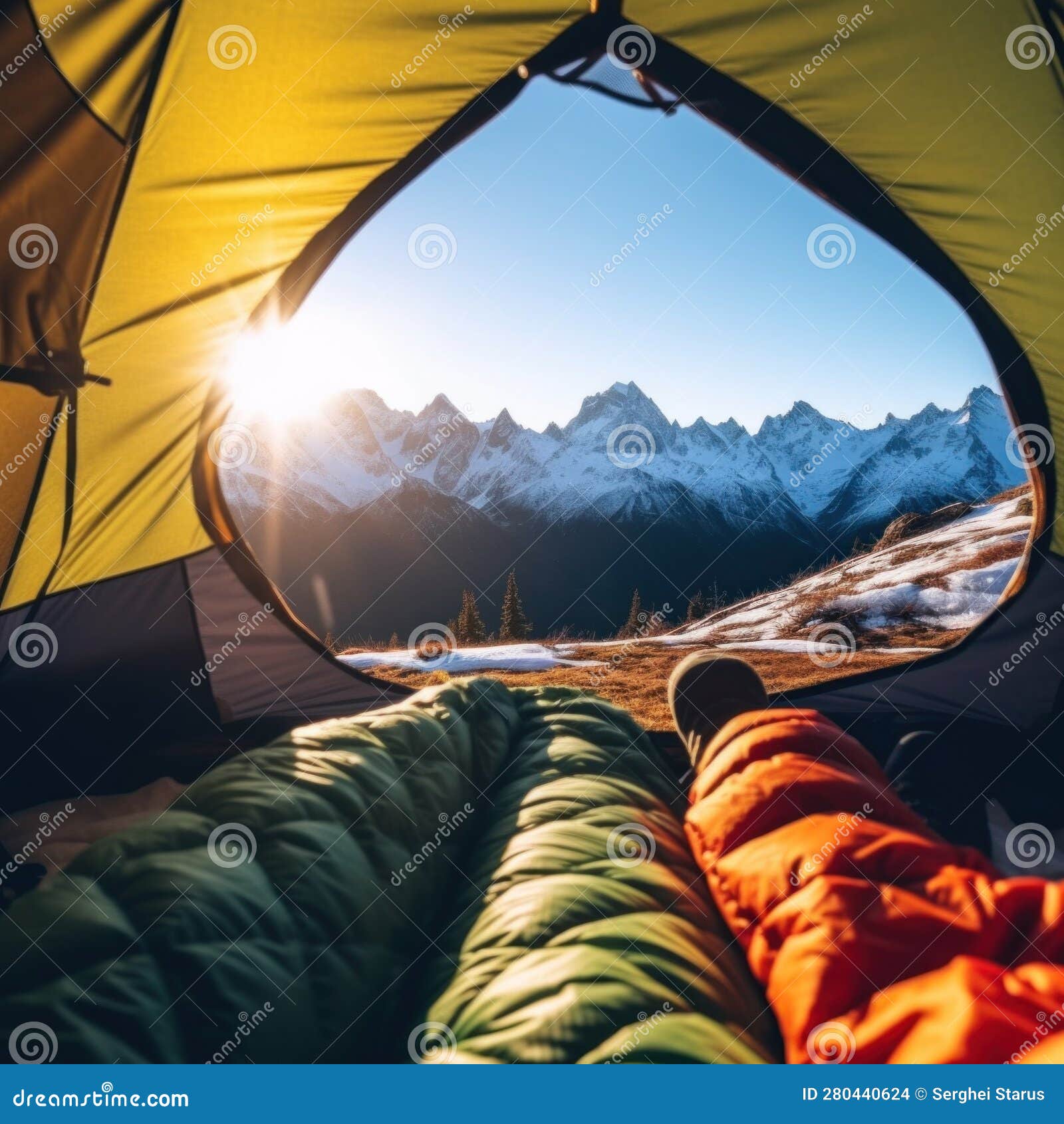 A Person Laying in a Tent with a View of the Mountains. Generative AI ...