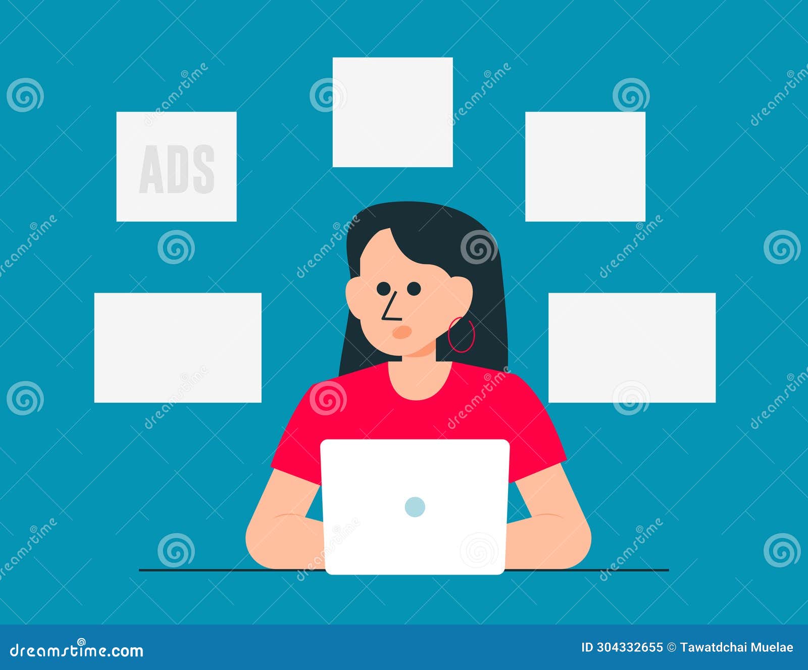 Person Look with Ads on Computer. Online Ads Vector Concept Stock ...