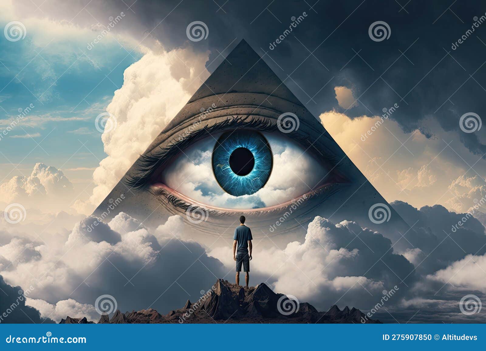 Person, Looking at the All-seeing Eye of God, with View of Full Sky and ...