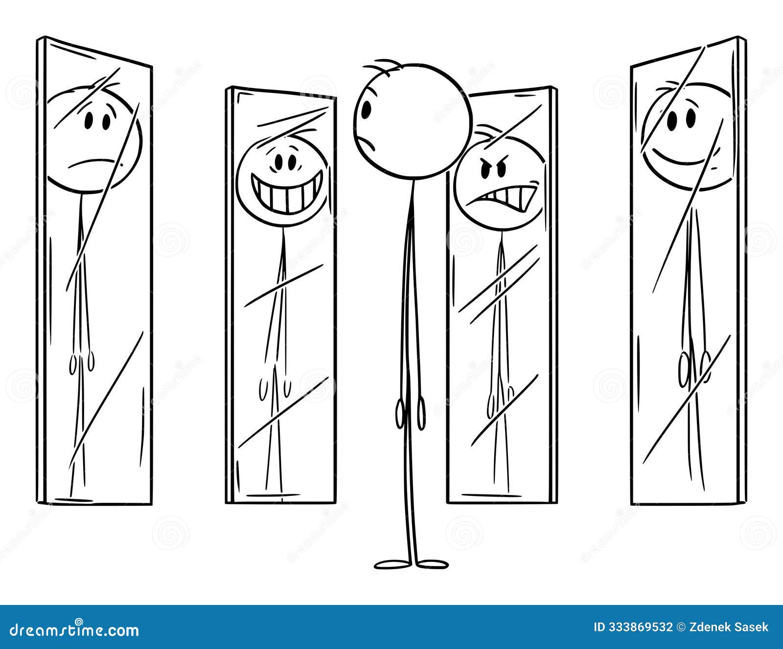 Person Looking on Emotions of Yourself in Mirrors, Vector Cartoon Stick ... Person Looking on Emotions of Yourself in Mirrors, Vector Cartoon Stick ...