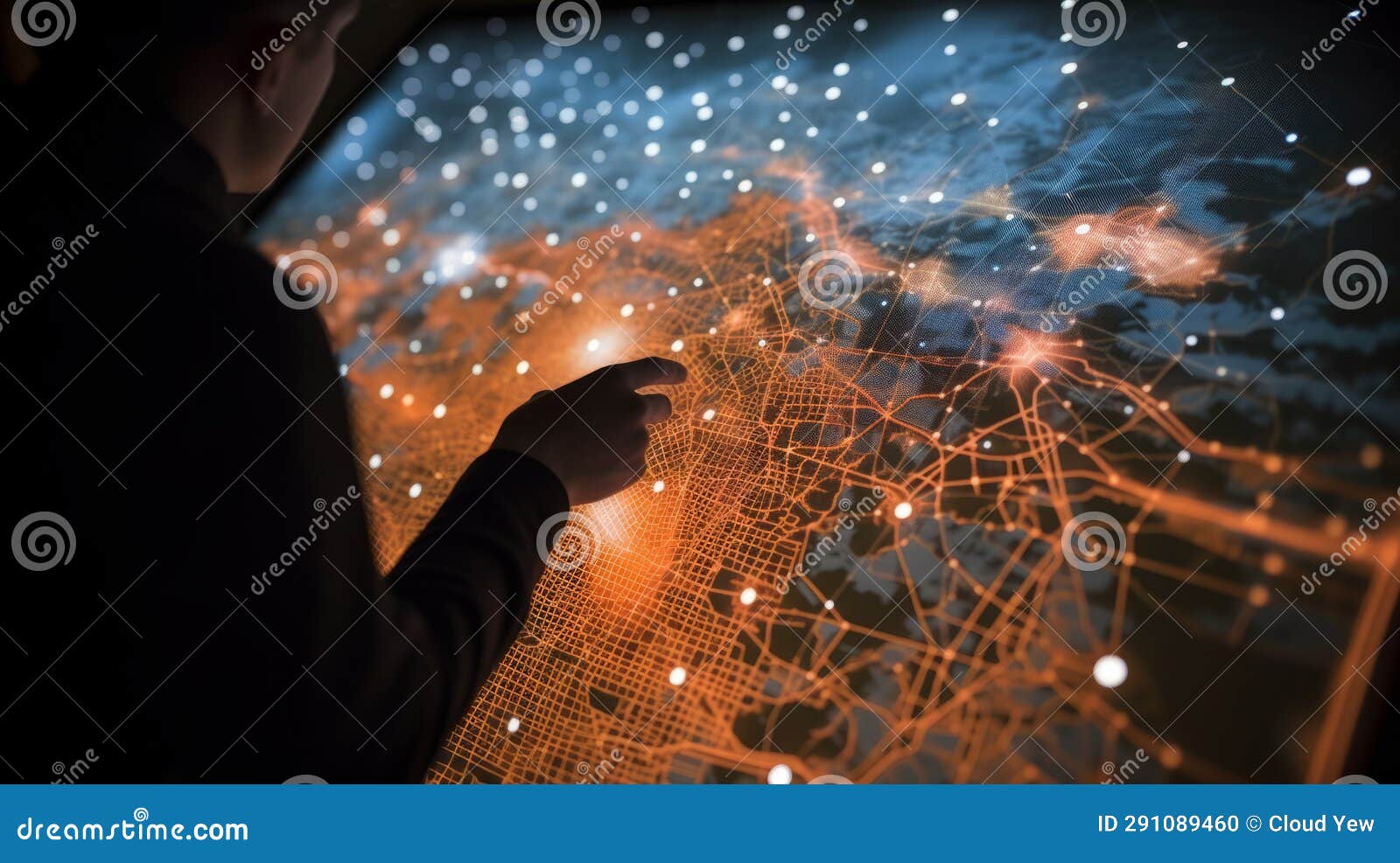 Person Looking at a Large Screen with Lights on it Stock Illustration ...