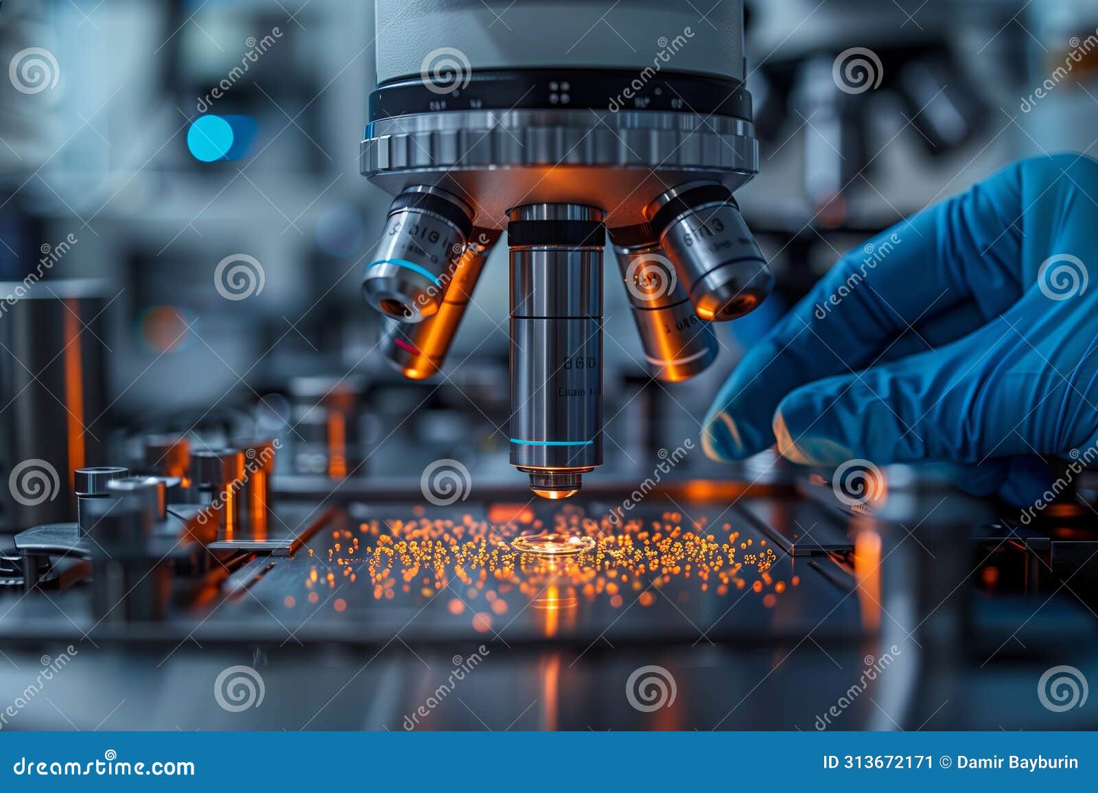 A Person is Looking through a Microscope in a Laboratory Stock Image ...