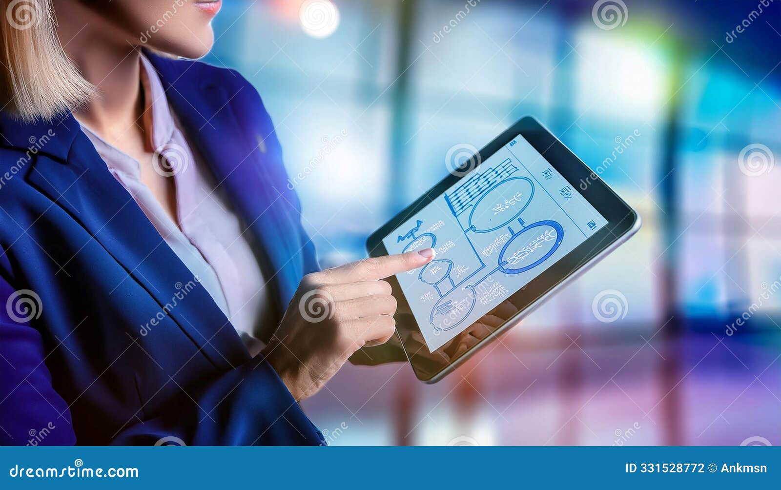 Person Looking at a Problem Solving Diagram on a Tablet, Representing ...