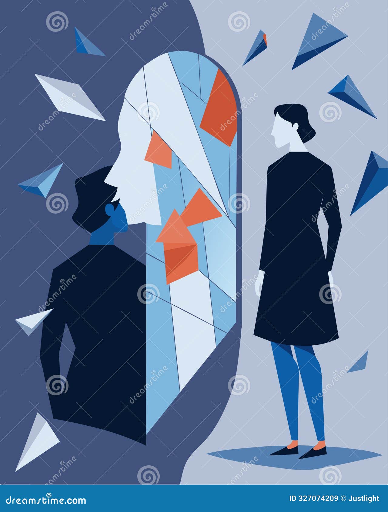 A Person Looking at Their Reflection in a Broken Mirror with Each Shard ...