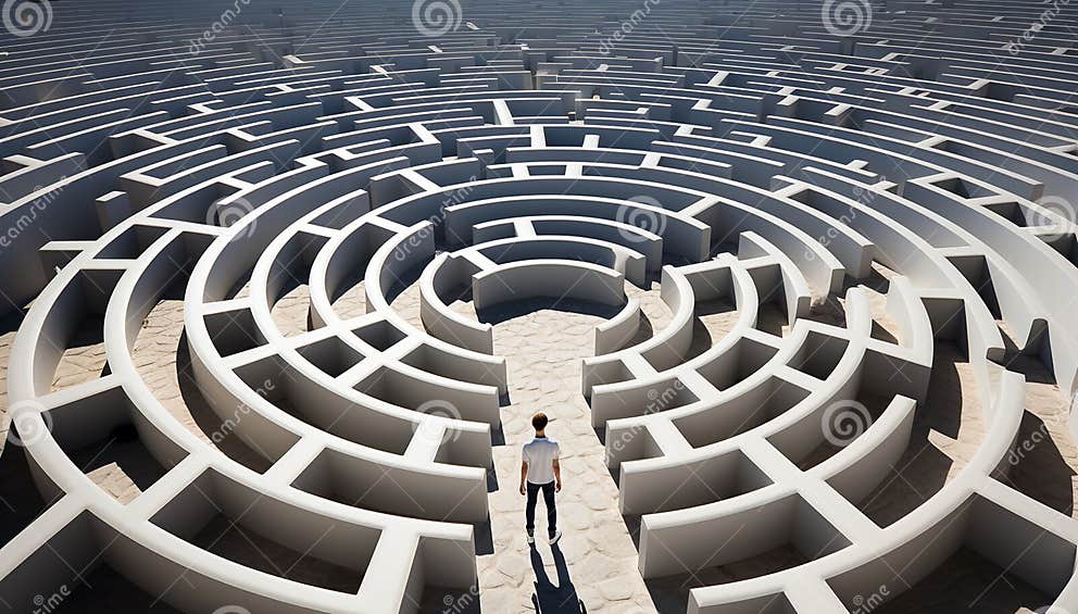 Person Lost in White Maze.Human Challenge. a Man Navigating through a ...