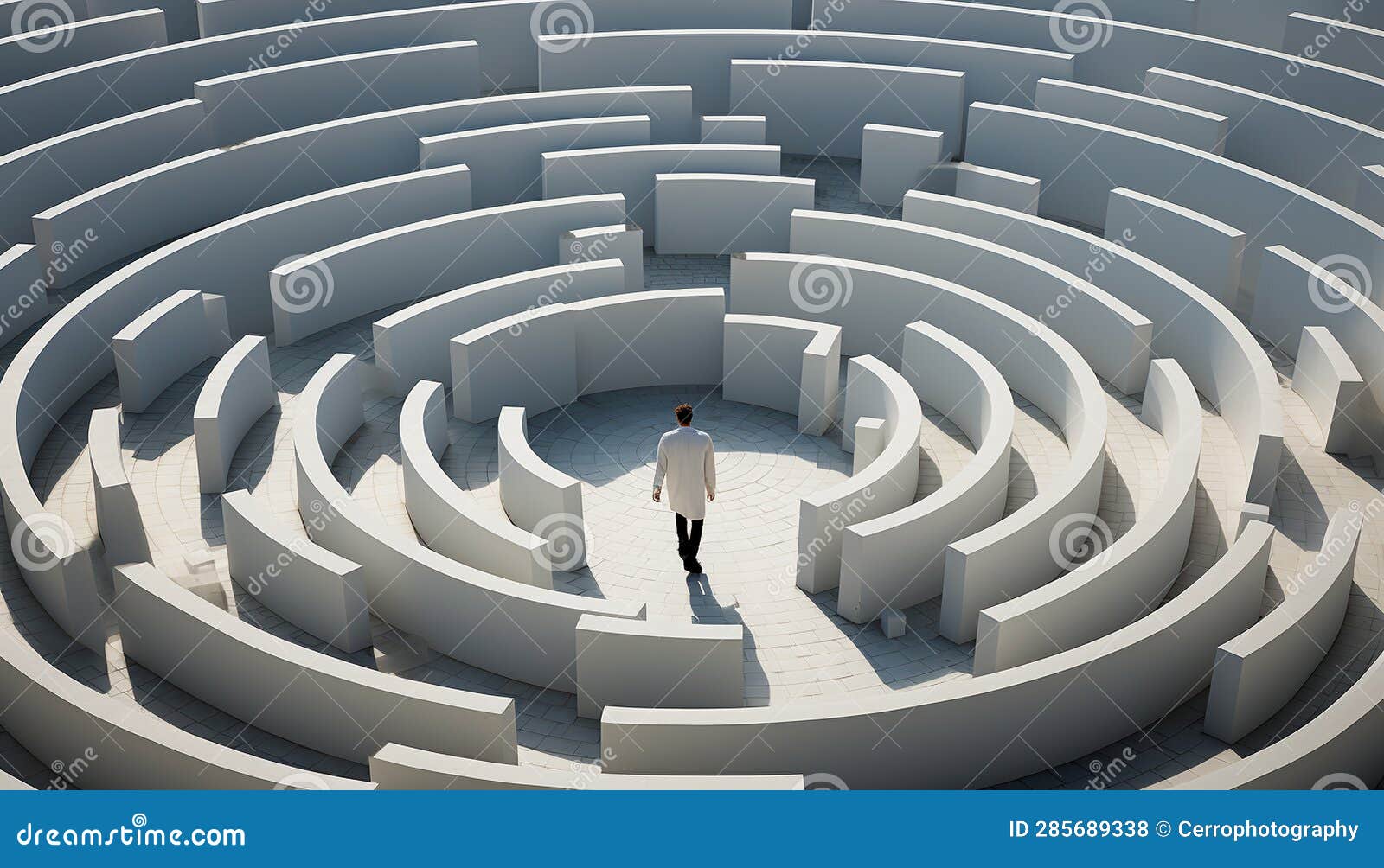 Person Lost in White Maze.Human Challenge. a Man Navigating through a ...