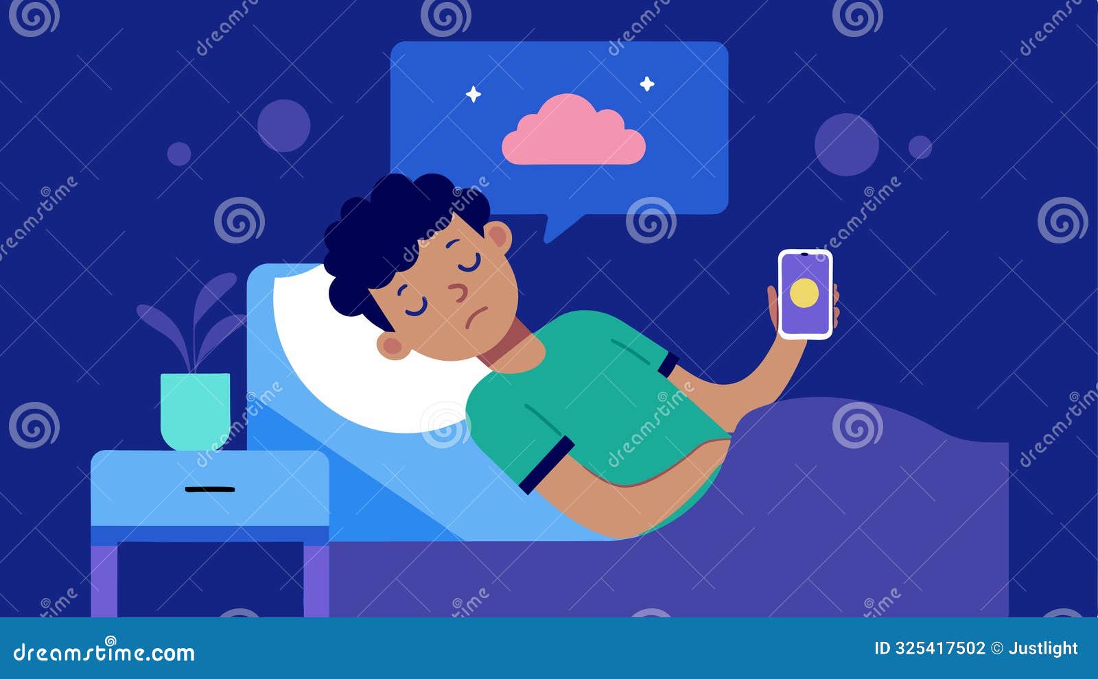 A Person Lying in Bed Unable To Sleep but Using a Cognitive Therapy App ...