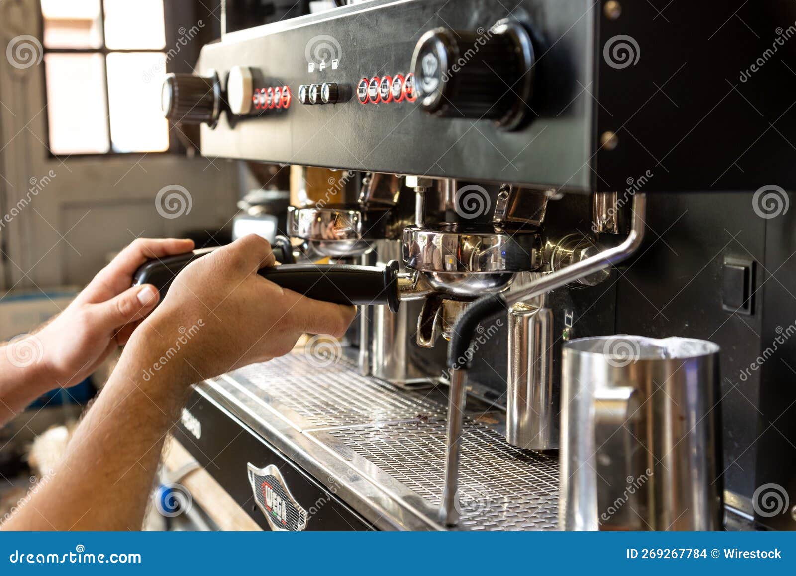 Person Making Coffee with a Coffee Machine in a Cafe Stock Photo ...