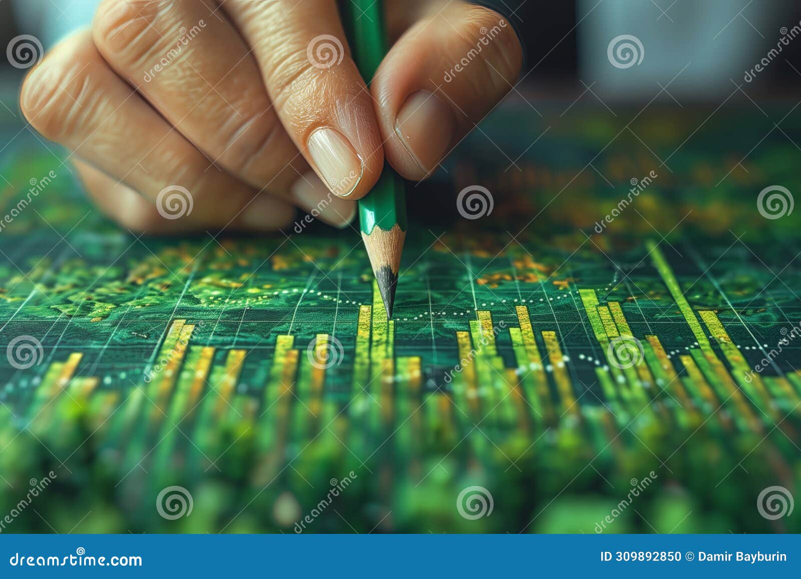 A Person is Drawing a Graph with a Pencil on a Map Stock Illustration ...