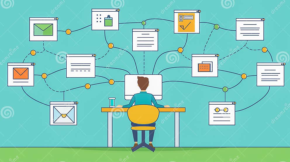 Person Managing Connected Digital Tasks and Documents on a Computer ...
