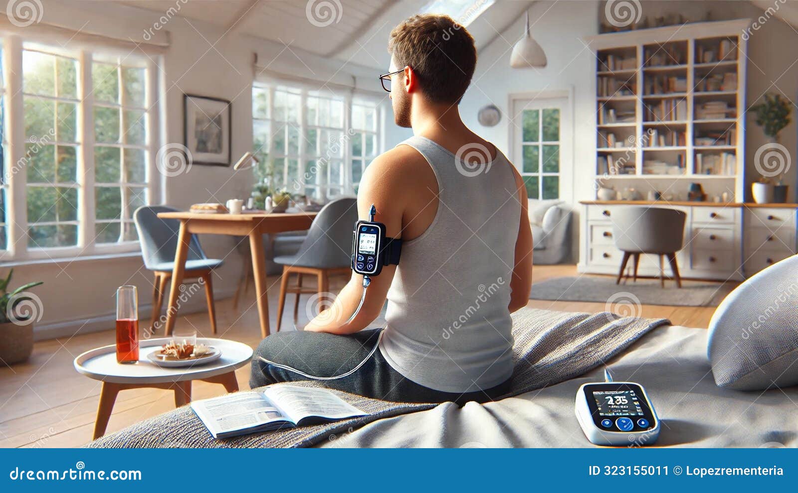 Person Managing Diabetes with Insulin Pump at Home - daily Routine ...