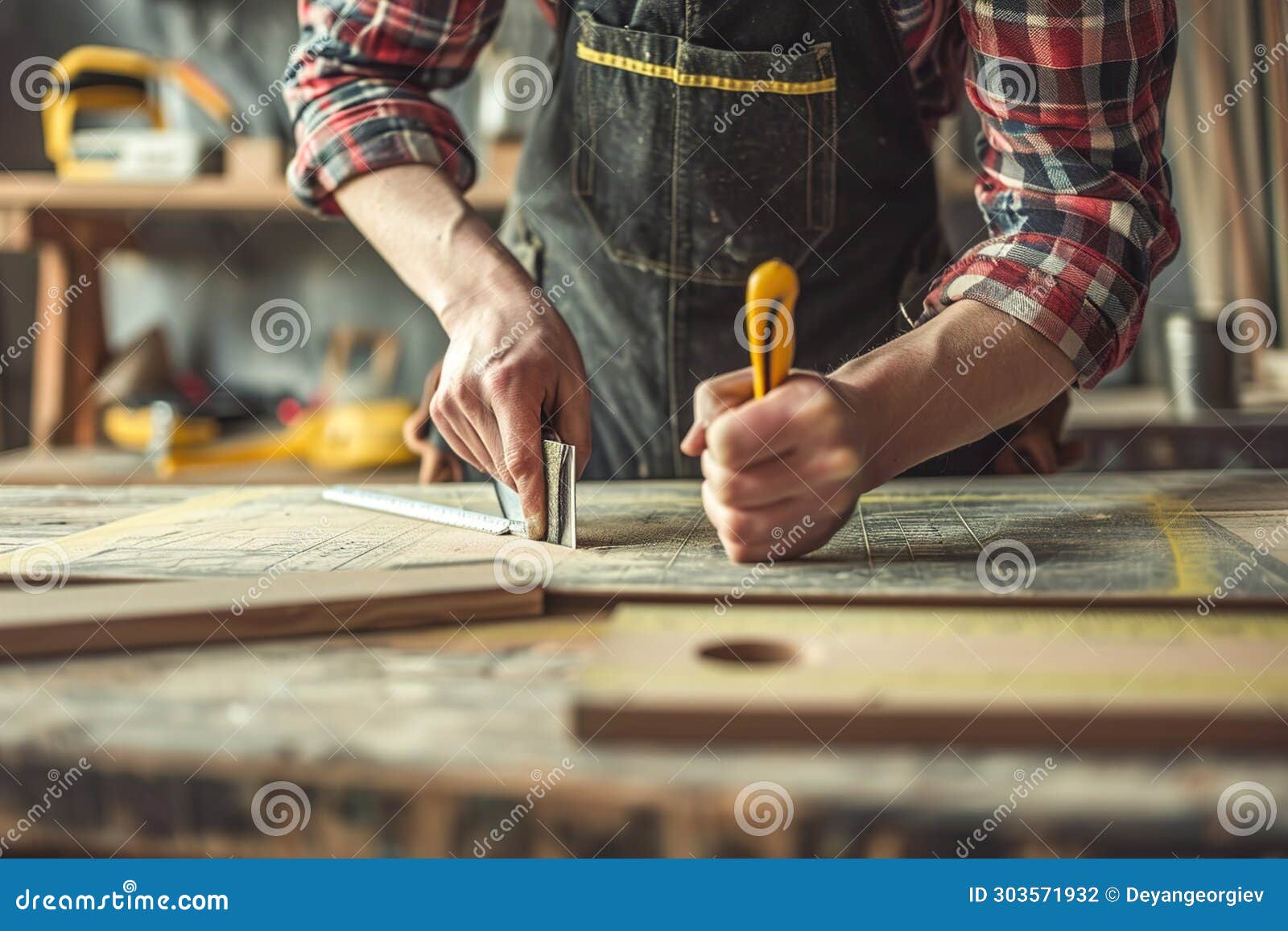 A Person Measuring and Cutting Materials for a DIY Project Stock ...