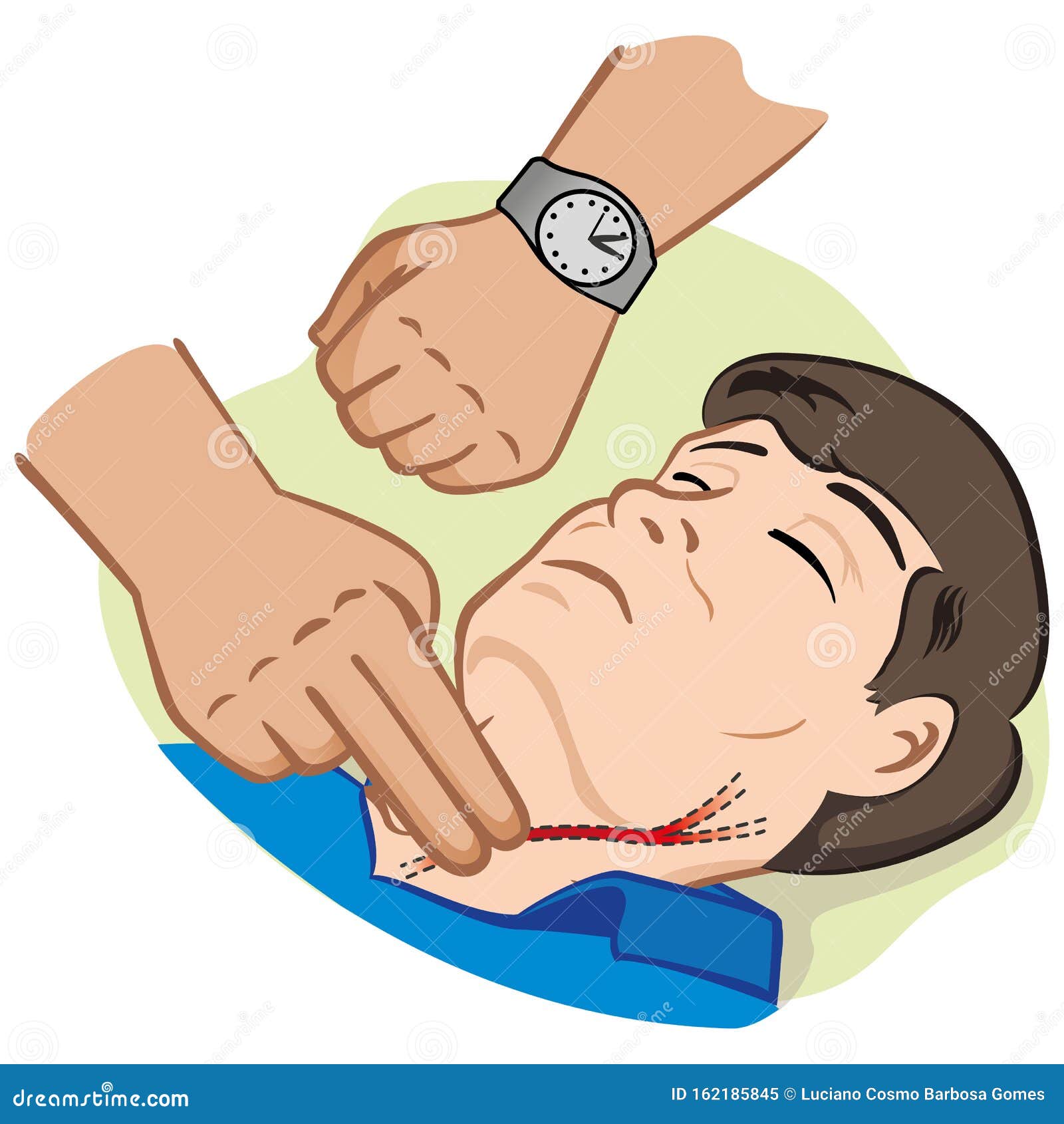 First Aid Measuring Pulse Through The Carotid Artery With Clock Vector ... First Aid Measuring Pulse Through The Carotid Artery With Clock Vector ...
