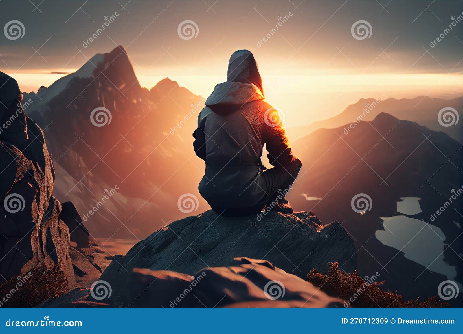 Person Meditating on Mountain Top at Sunset.generative Ai Stock ...