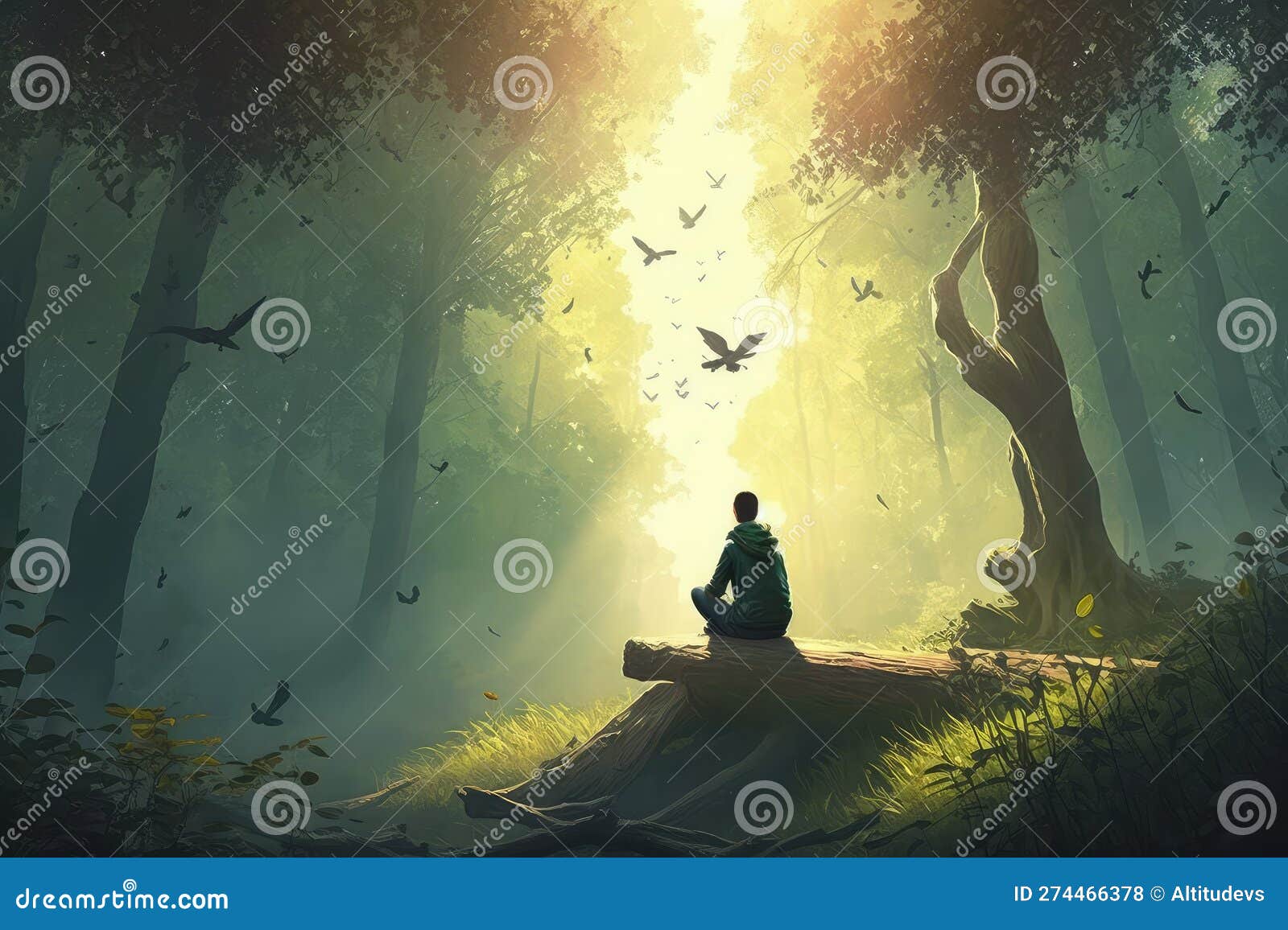 Person, Meditating in Peaceful Forest Setting, with Birds Chirping and ...
