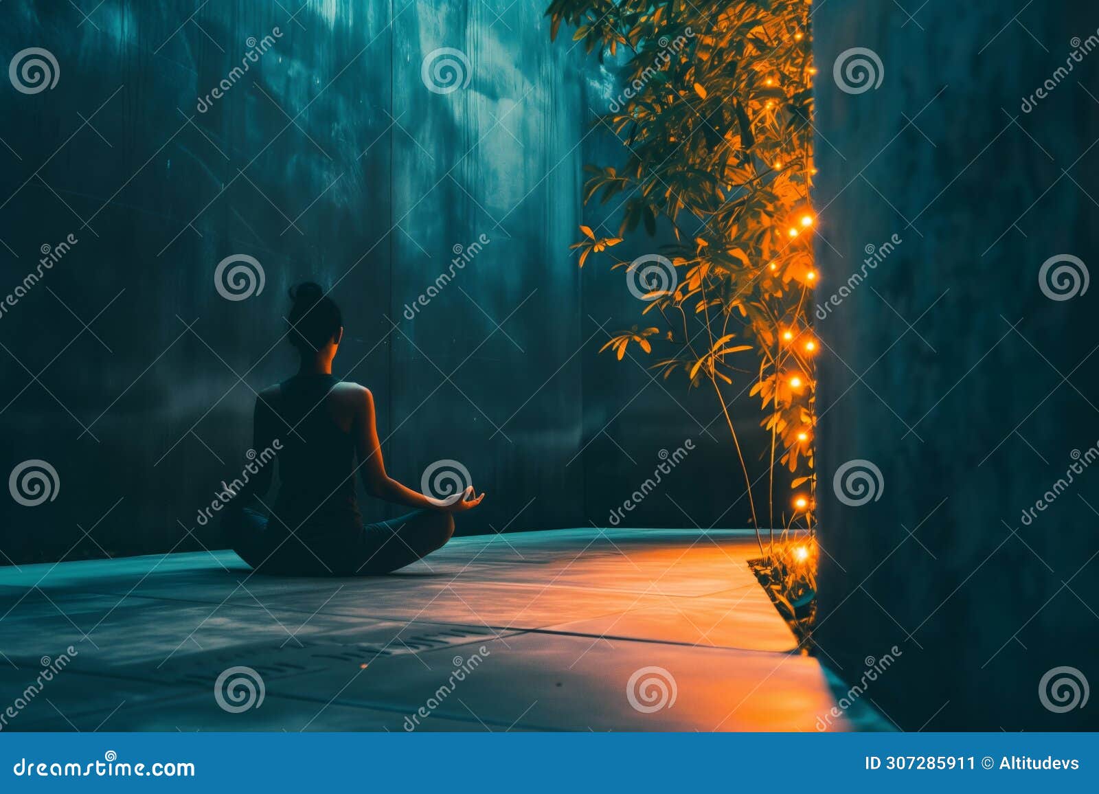 Person Meditating in a Quiet Corner with Ambient Lighting Stock ...