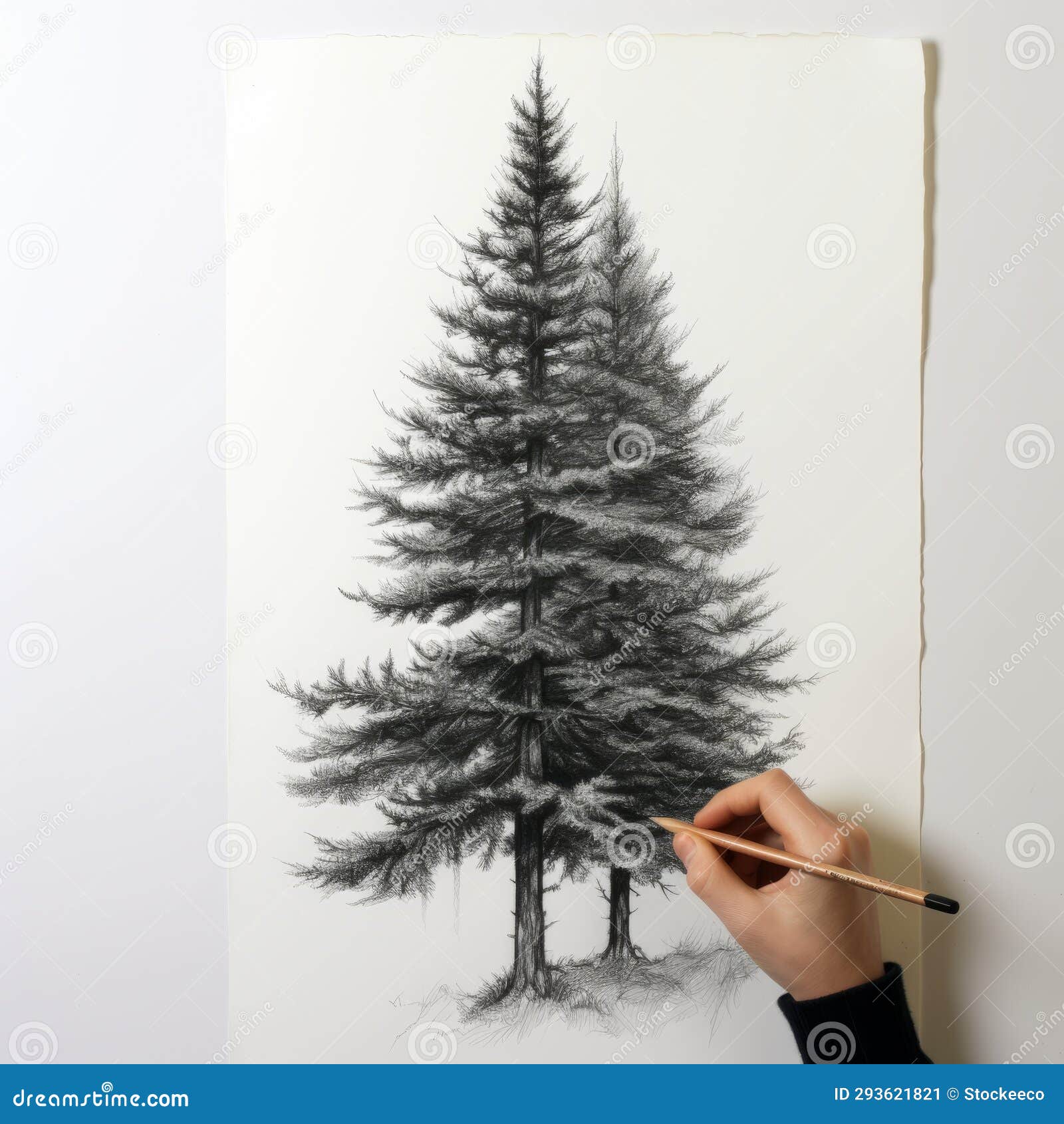 Hyperrealistic Pencil Drawing of a Pine Tree with Exacting Precision ...