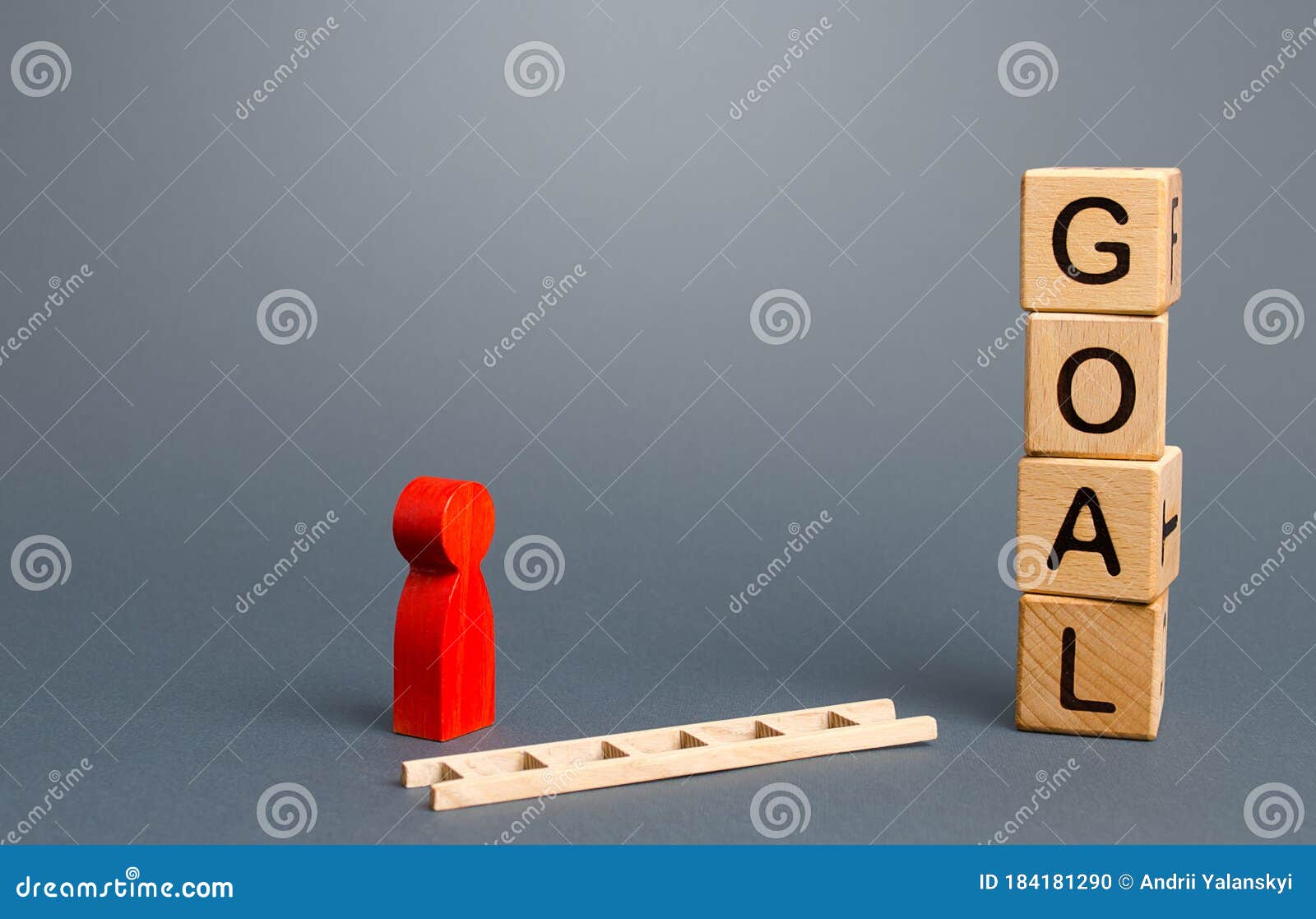 Person Near Goal Blocks Tower and a Fallen Ladder. Using Tools To Solve ...