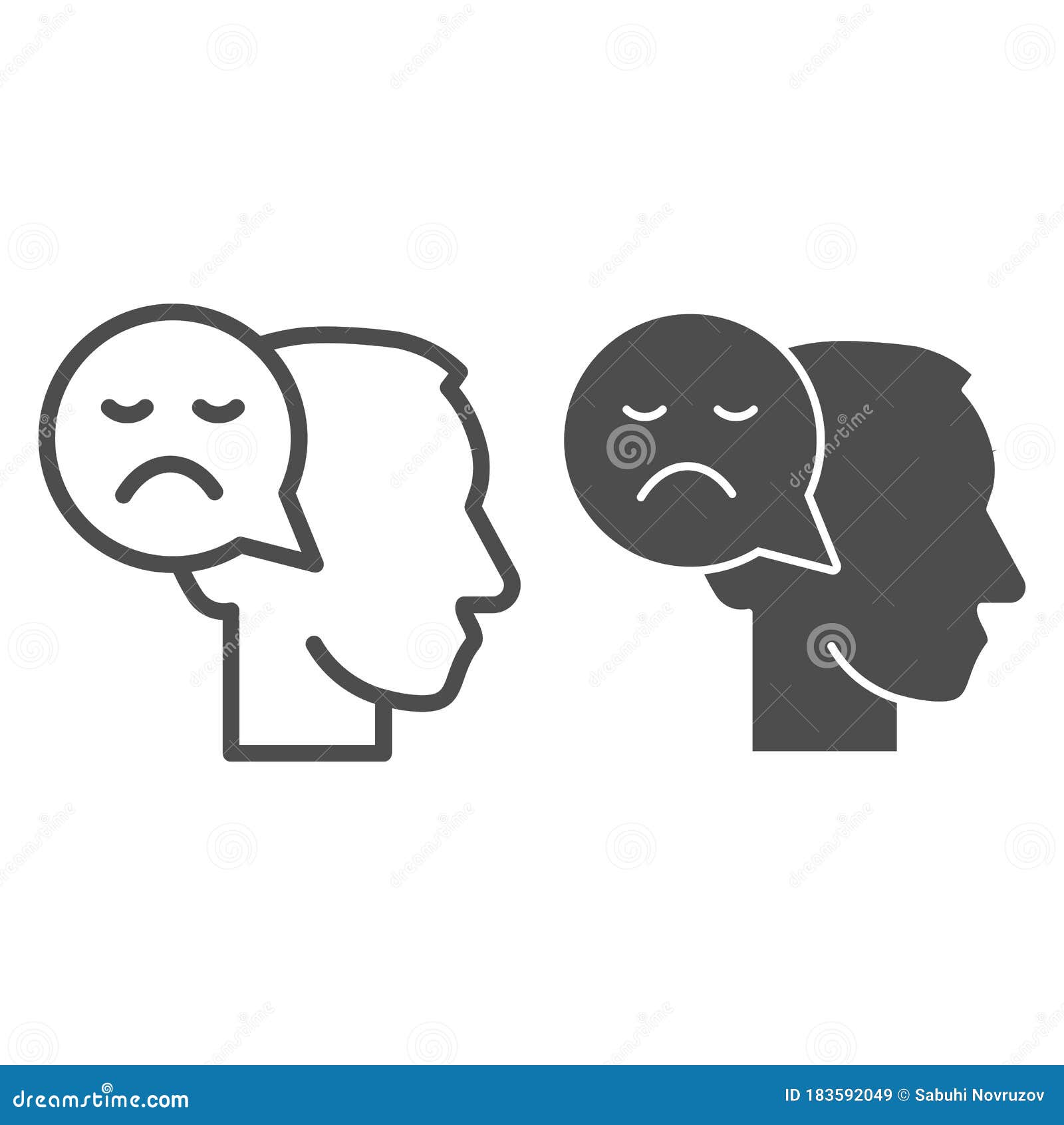 Person with Negative Thought Line and Solid Icon, Communication Concept ...