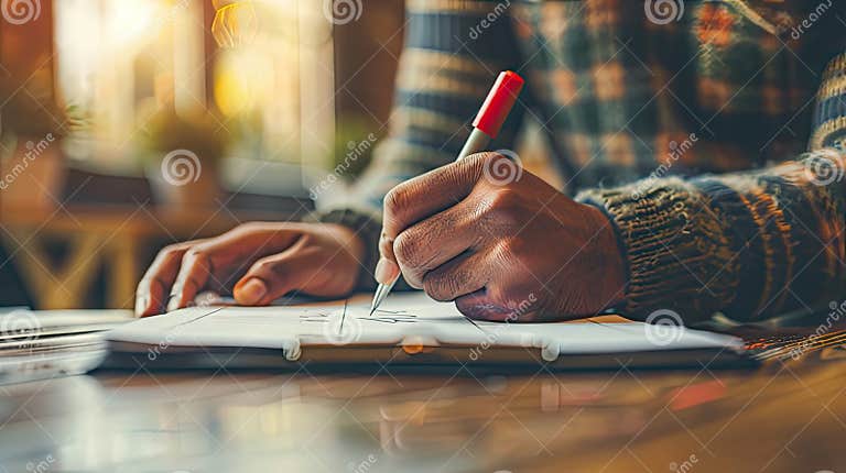 Creative Mind Unleashed: Person Crafting Ideas with Red Ink Stock Photo ...