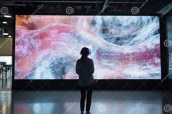 Person Observes Dynamic Art Display in Modern Gallery Space with ...