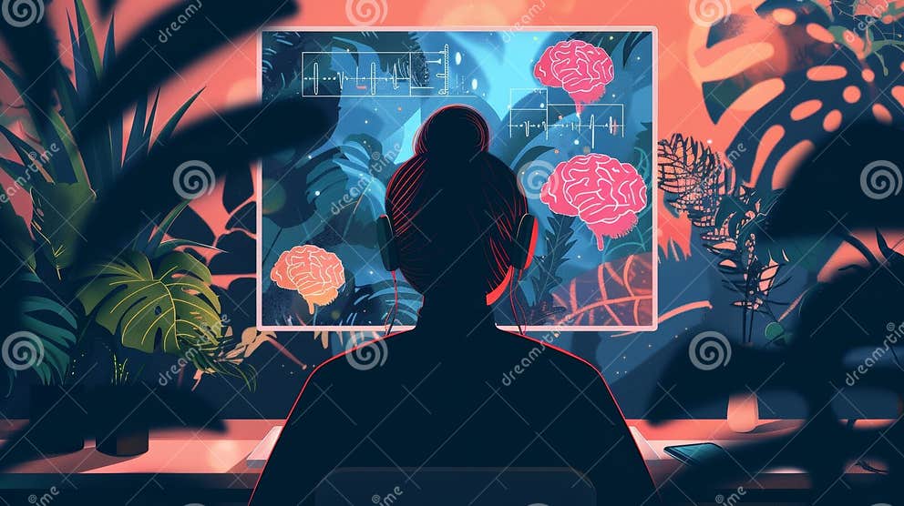 A Person Observing Their Brainwave Activity on a Computer Screen during ...