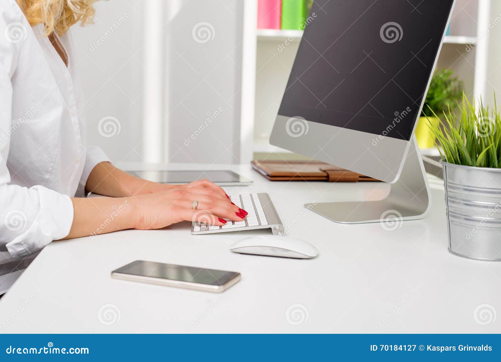 Person in Office Working on Computer Stock Image - Image of girl ...