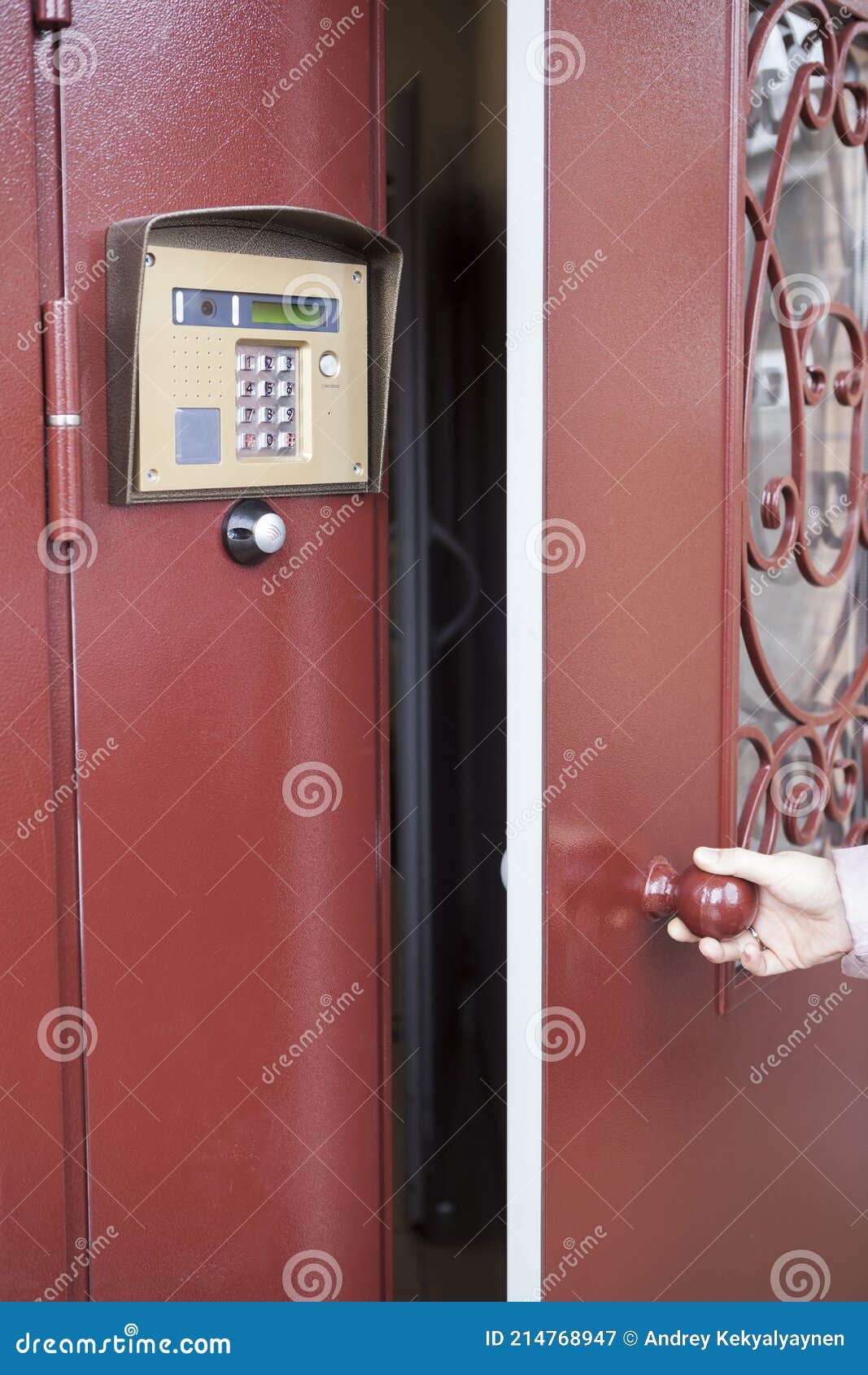 Person Opening Steel Heavy Door after Intercom Communication Stock ...