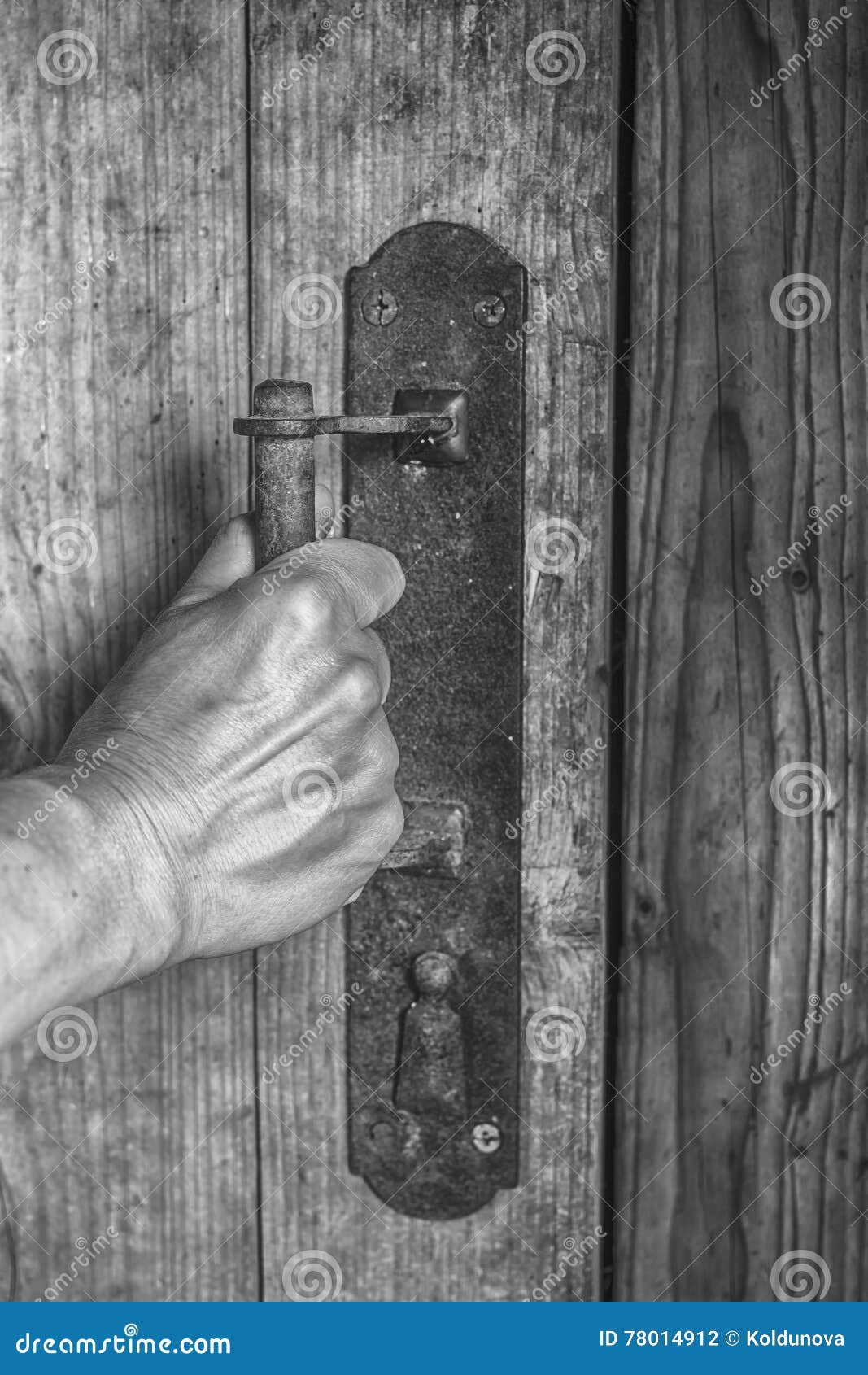 A Person Opens Door of a Wooden Hand with an Old Handle Stock Photo ...