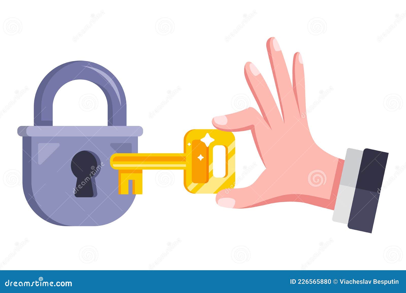 A Person Opens a Padlock with a Key. Stock Vector - Illustration of ...
