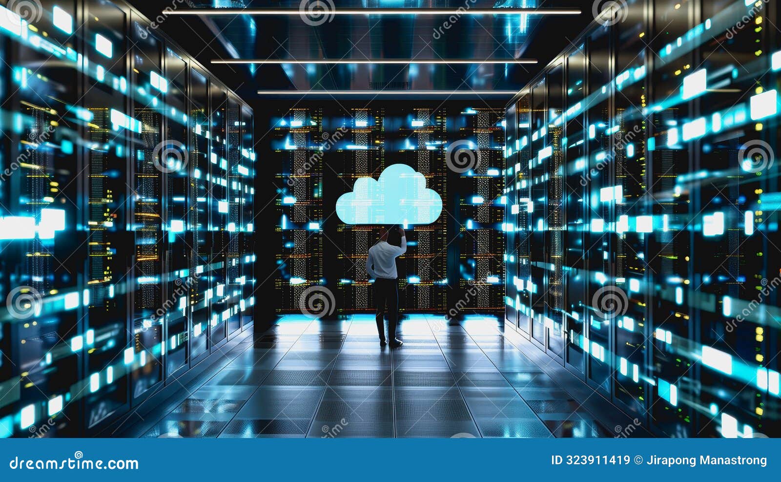 Person Operating Sophisticated Digital Cloud Interface in State of the ...