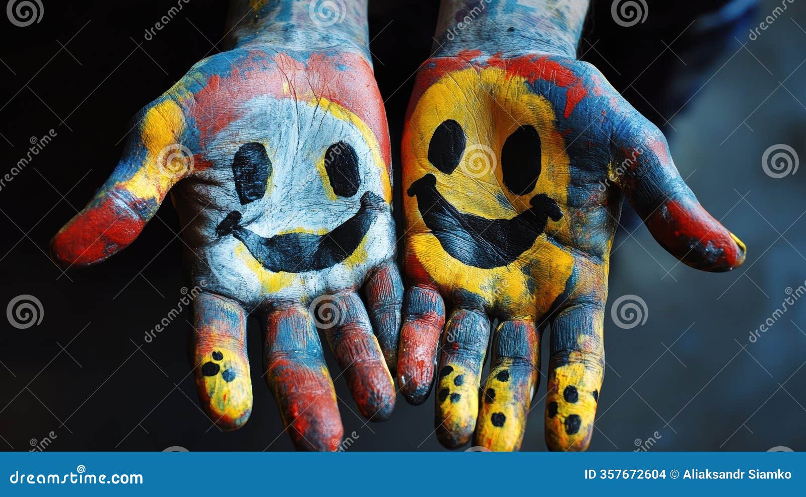 A Person with Painted Hands Holding a Smiley Face Stock Illustration ...