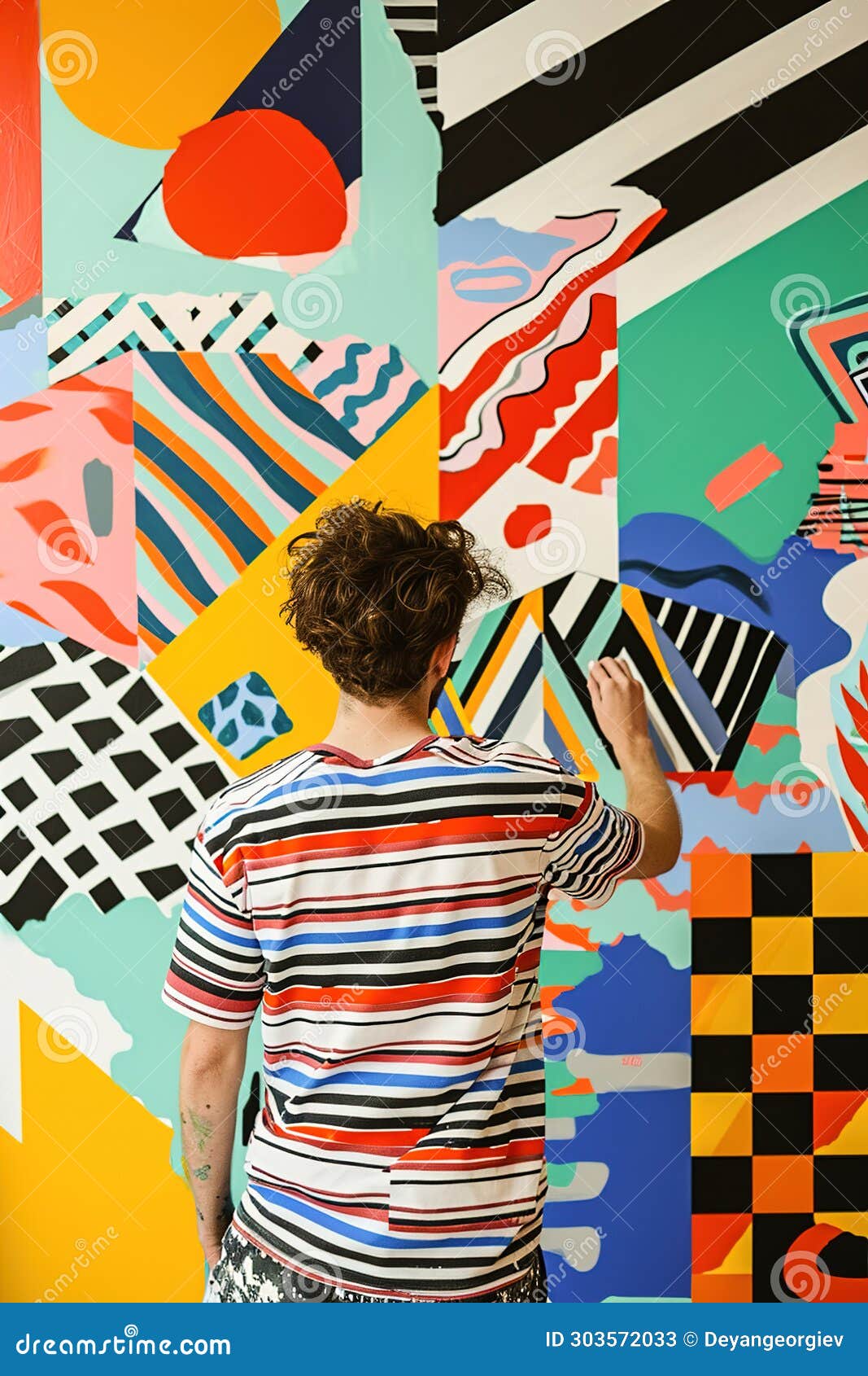 A Person Painting a Feature Wall in a Creative Pattern Stock ...