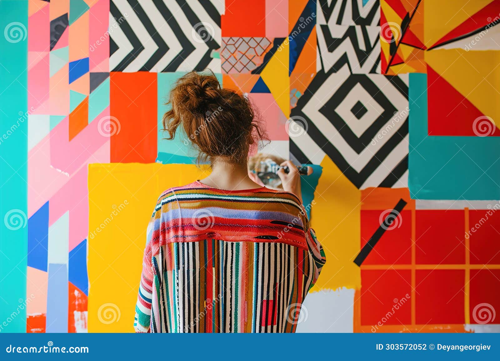 A Person Painting a Feature Wall in a Creative Pattern Stock ...