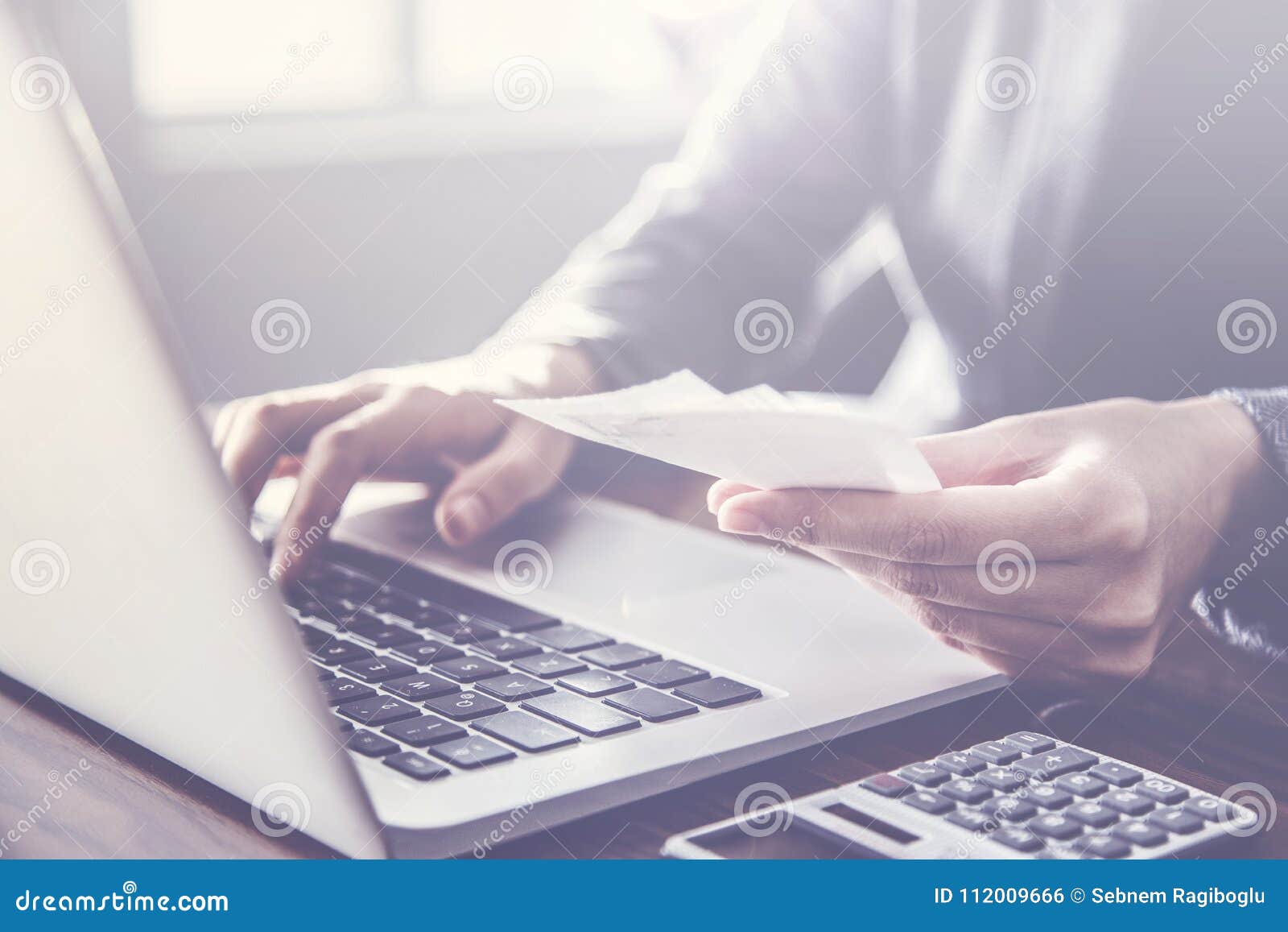 Person Paying Invoice To Computer Stock Photo - Image of account ...