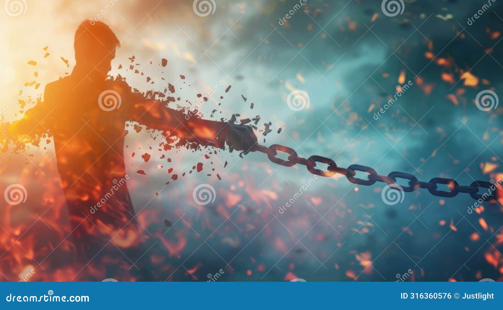 A Person Physically Breaking Chains and through Barriers Representing ... A Person Physically Breaking Chains and through Barriers Representing ...