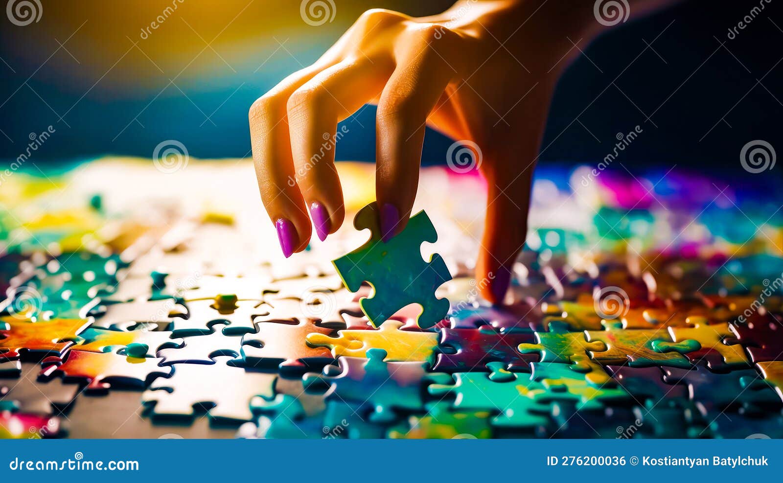 Person Placing Piece of Puzzle on Top of Piece of Puzzle. Generative AI ...