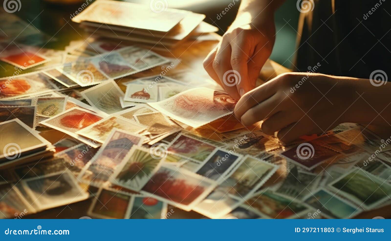 A Person is Placing Stamps on a Table, AI Stock Image - Image of hand ...