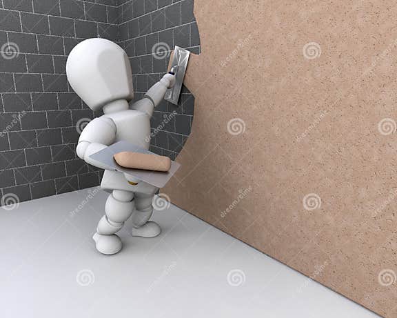 Person plastering a wall stock illustration. Illustration of work - 8343801
