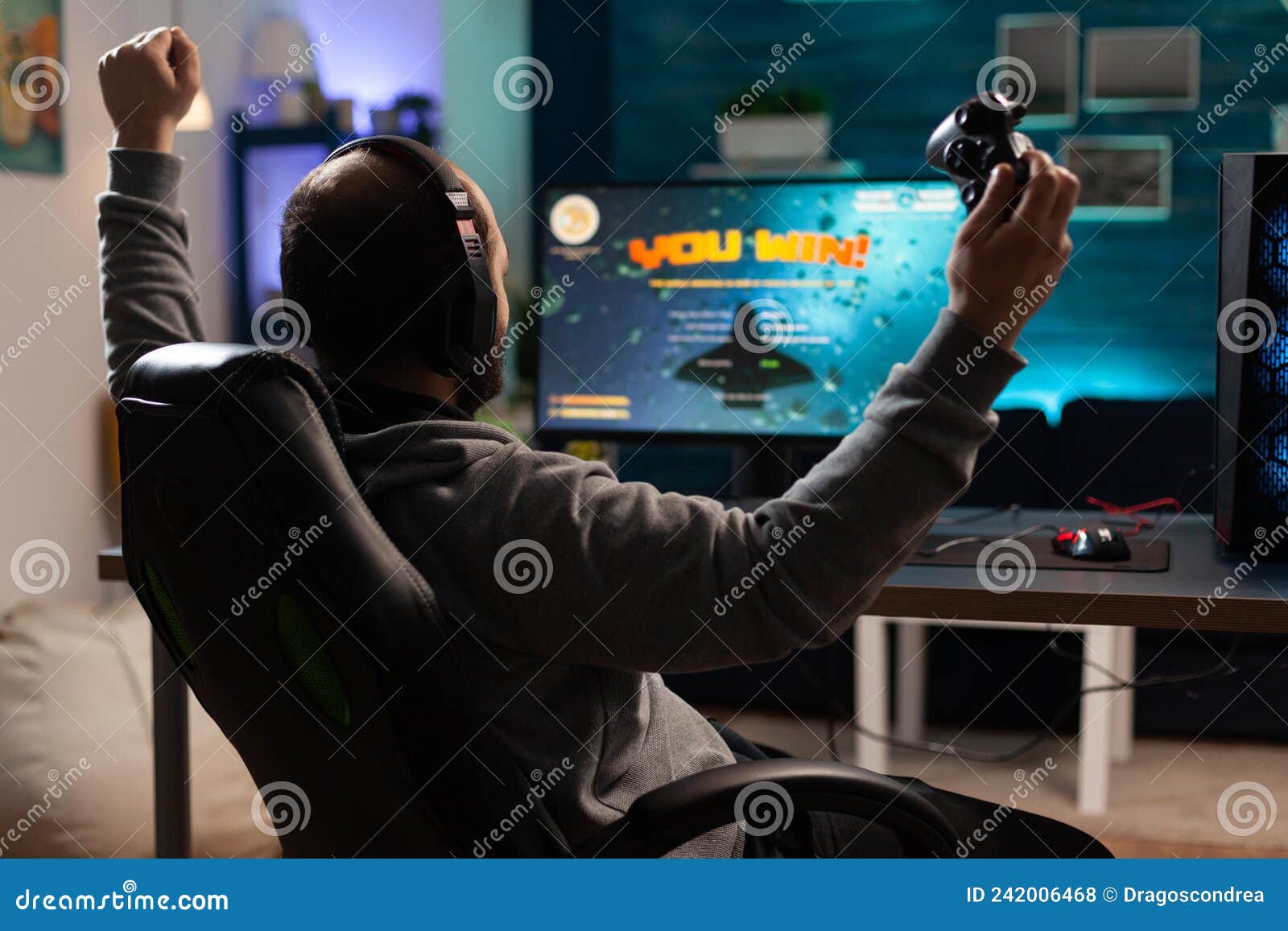 Person Playing Video Games with Controller and Winning Stock Photo ...