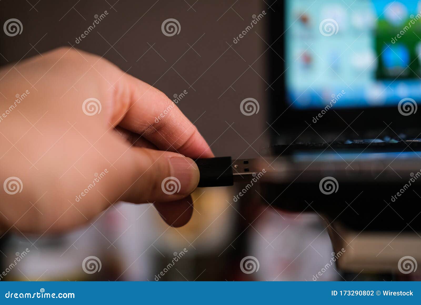 Person Plugging a USB Cable into the Port of a Laptop Stock Photo ...