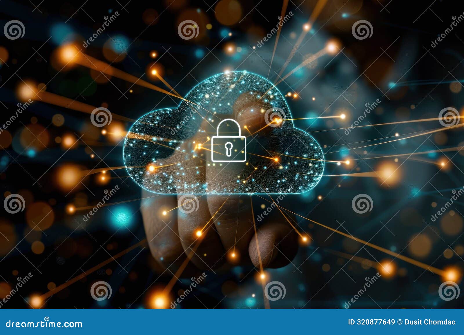 A Person is Pointing at a Blue Screen with a Lock Symbol on it Stock ...