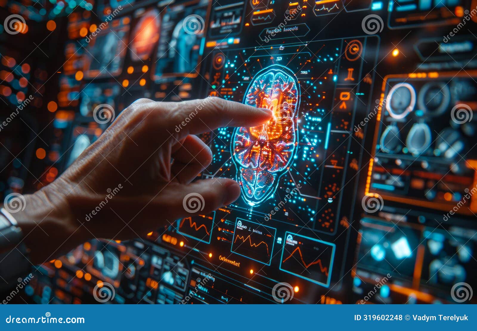 A Person is Pointing at a Brain on a Computer Screen Stock Illustration ...