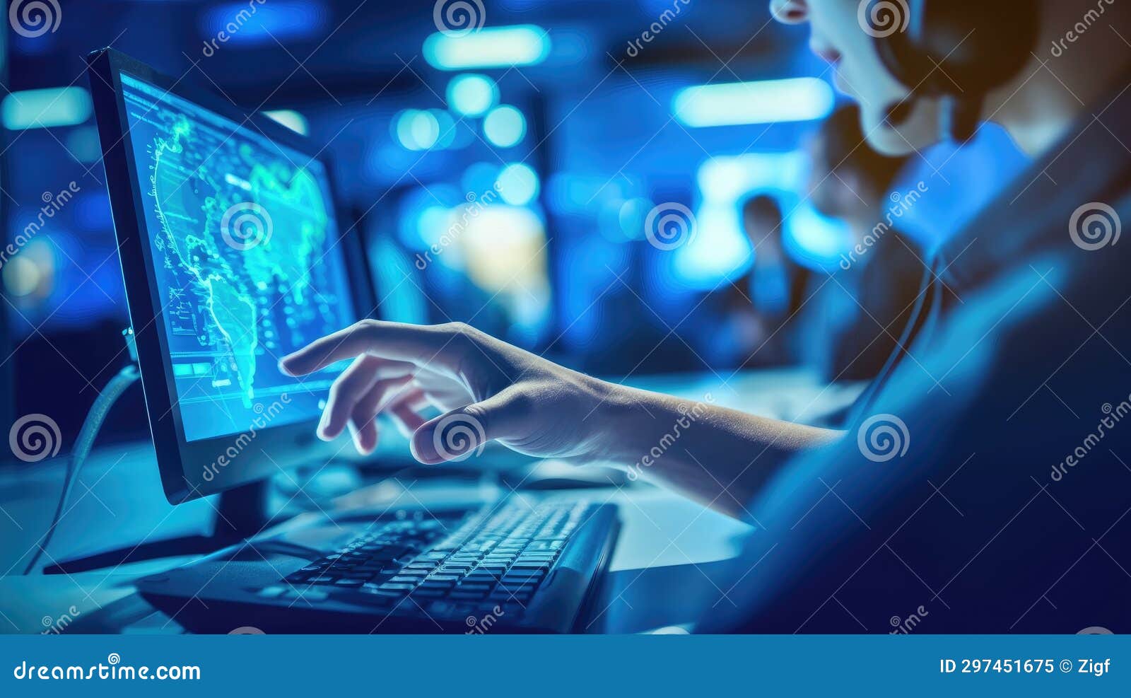 Person is Pointing at Computer Screen with Map on it Stock Illustration ...