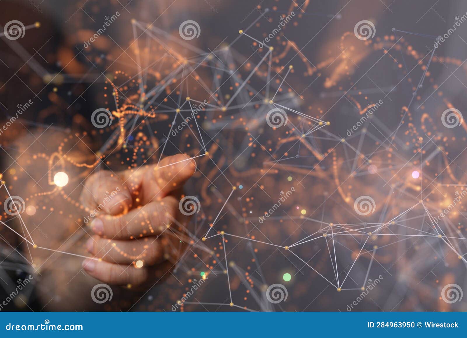 Person Pointing at a Network of Data with Connecting Dots Stock Photo ...