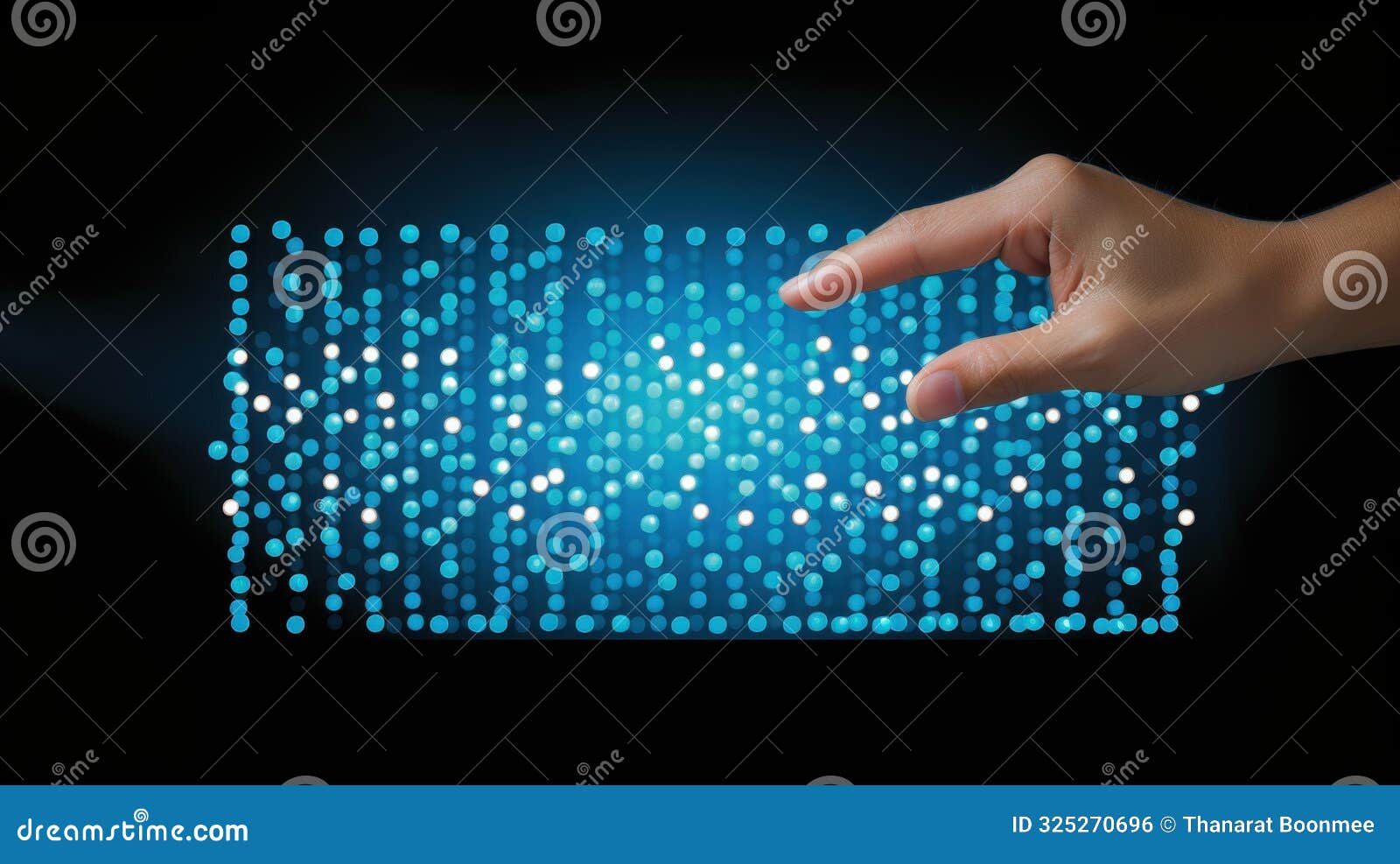 A Person Pointing at Screen with Glowing Dot Stock Illustration ...