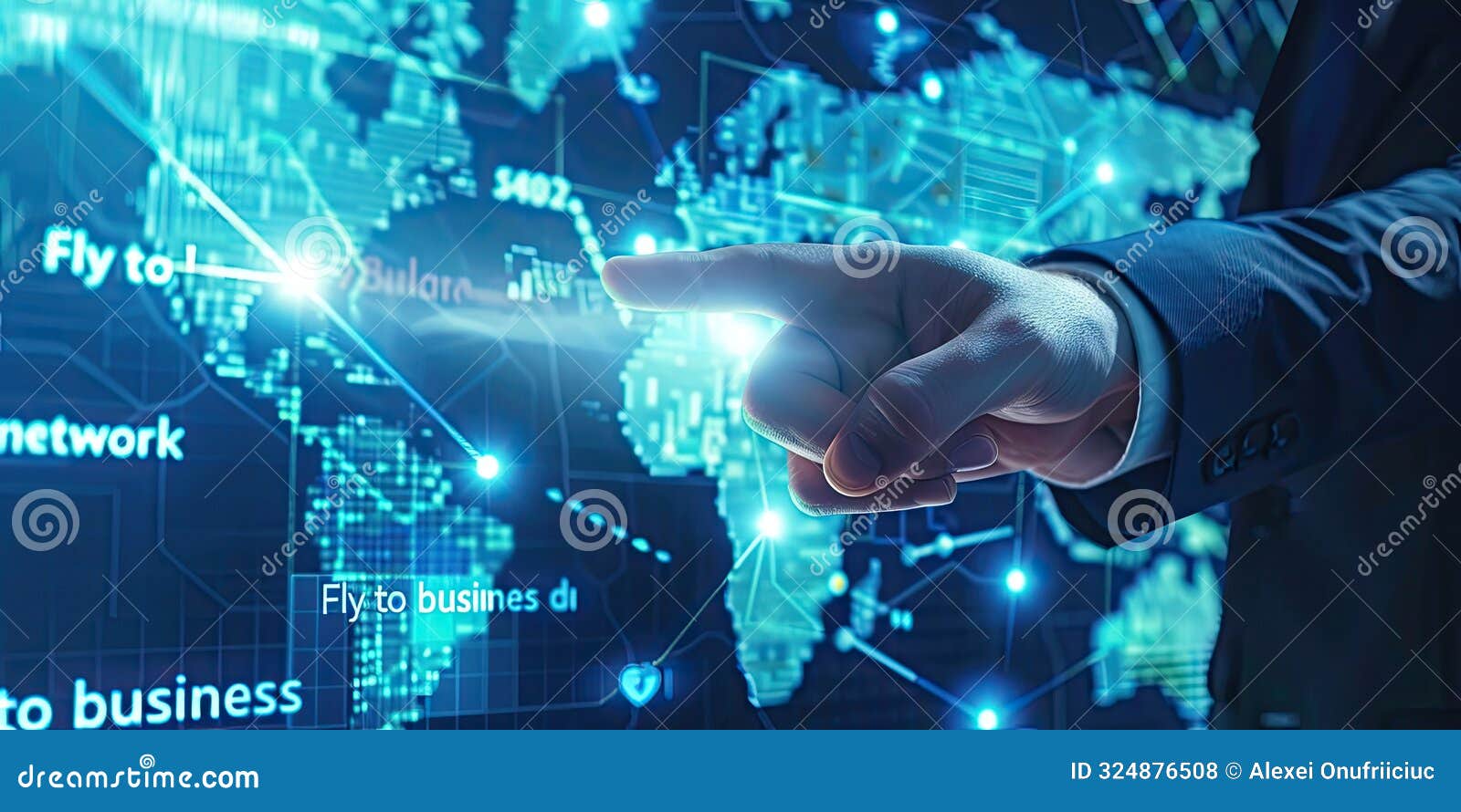 A Person is Pointing at a World Map on a Computer Screen Stock ...